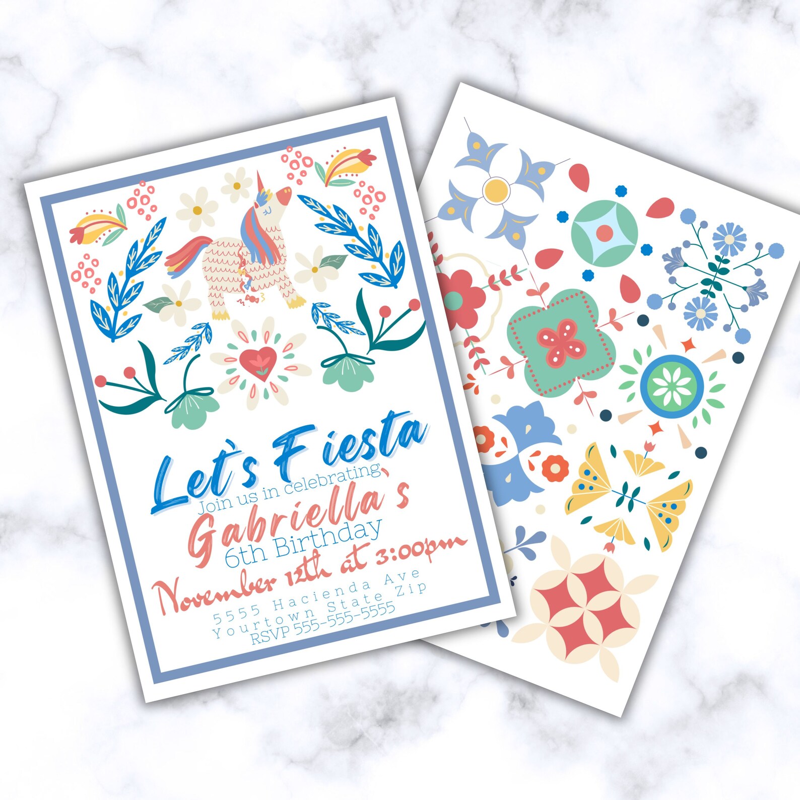 Editable-fiesta Piñata Invitation Colorful Kids Fiesta Mexican Tile ...