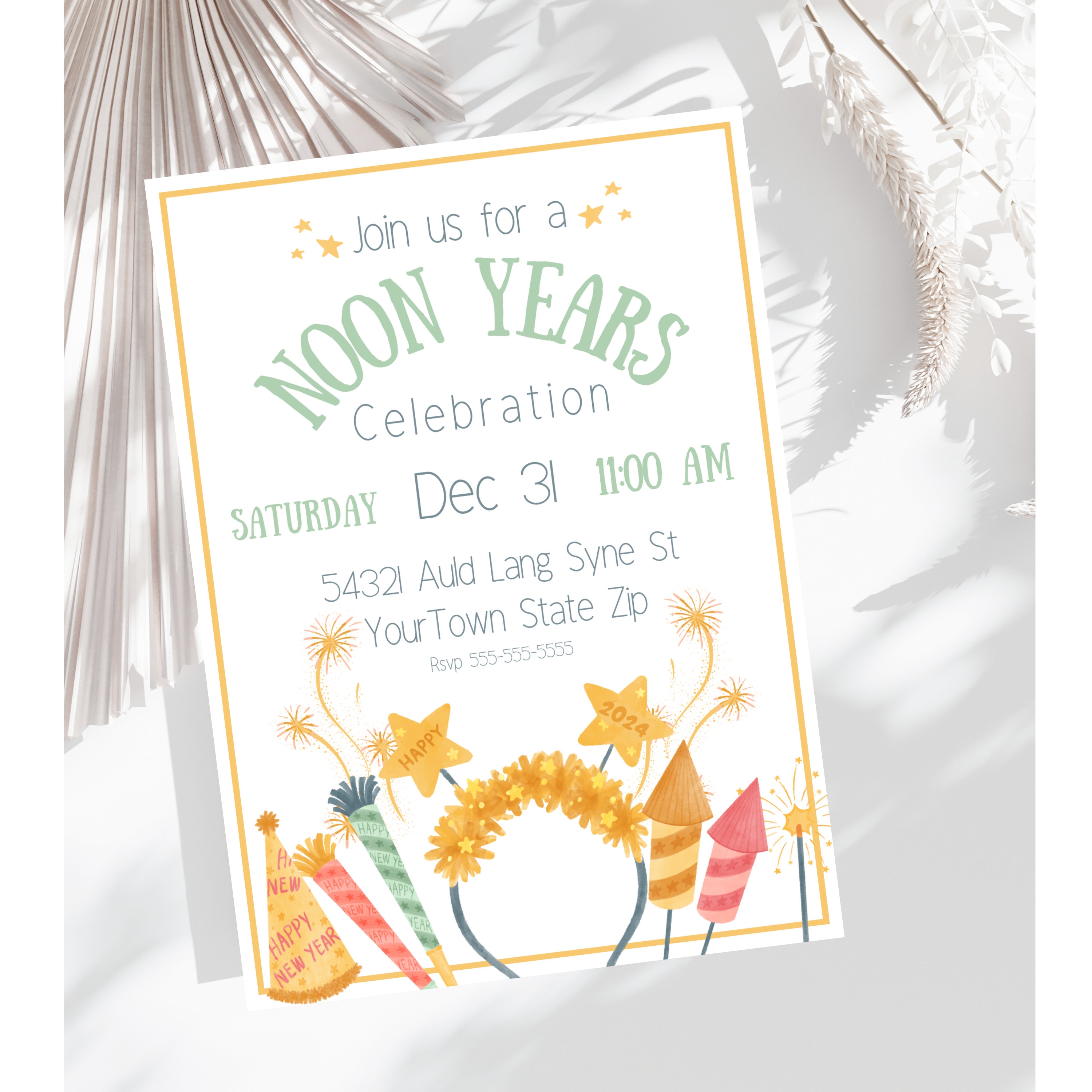Editable Noon Years Kids Invite Party New Year’s Eve Digital Invitation ...
