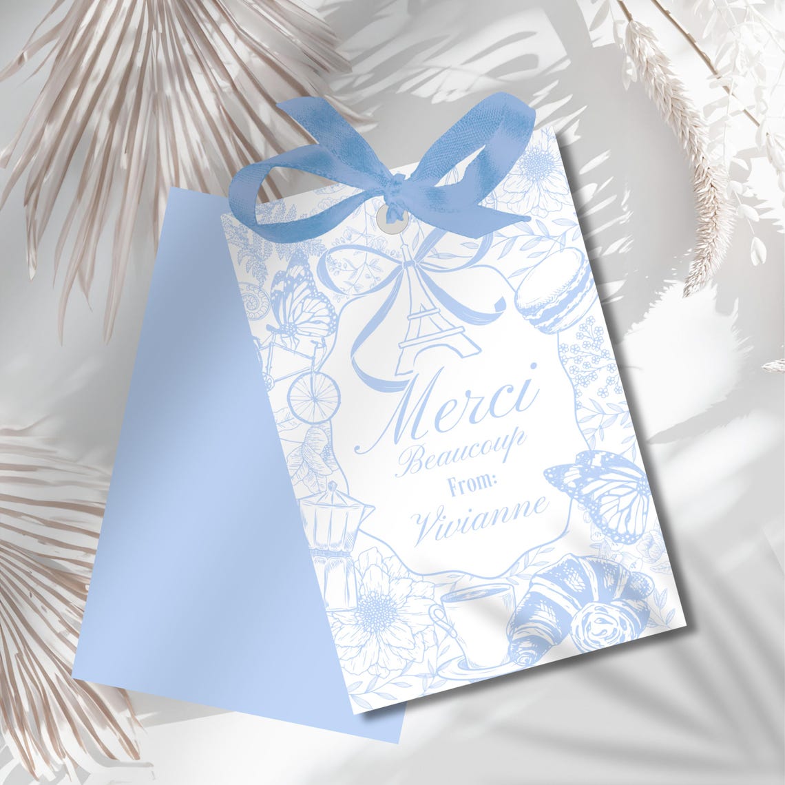 Editable Paris Merci Thank You Tags Blue Baby Shower Garden Eiffel ...