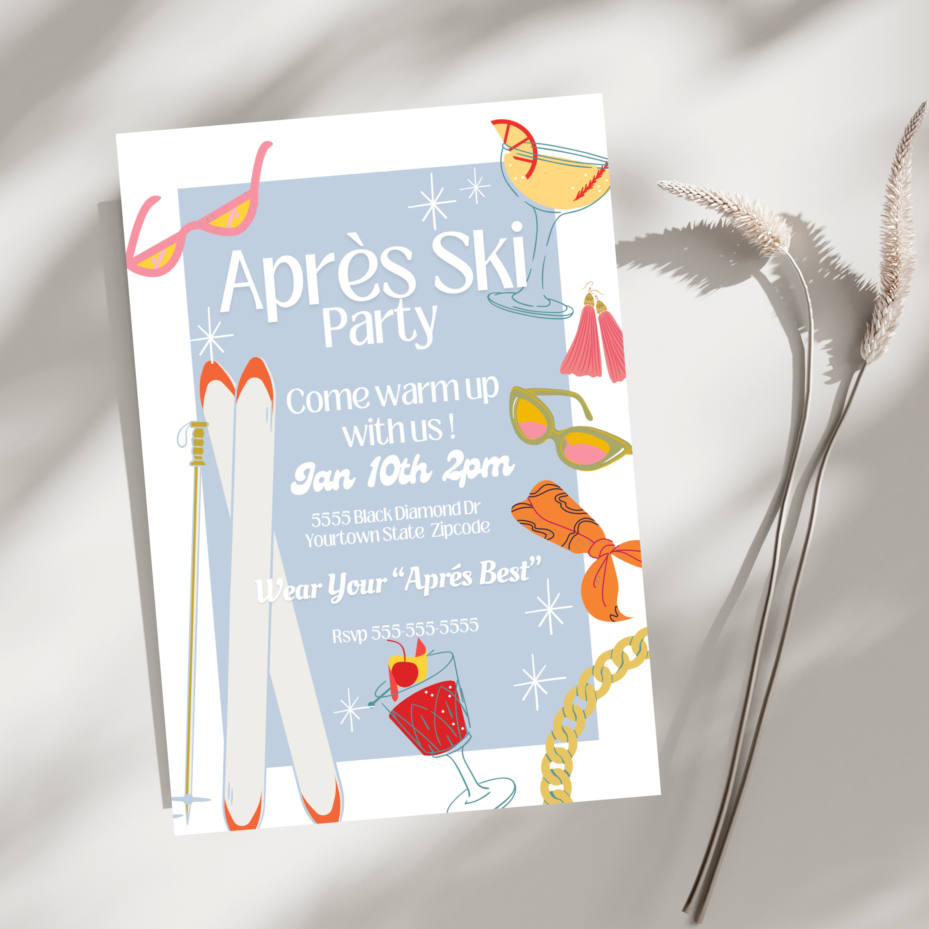 Editable Apres Ski Party Birthday Invite . 70s Retro Ski Party, Cabin ...