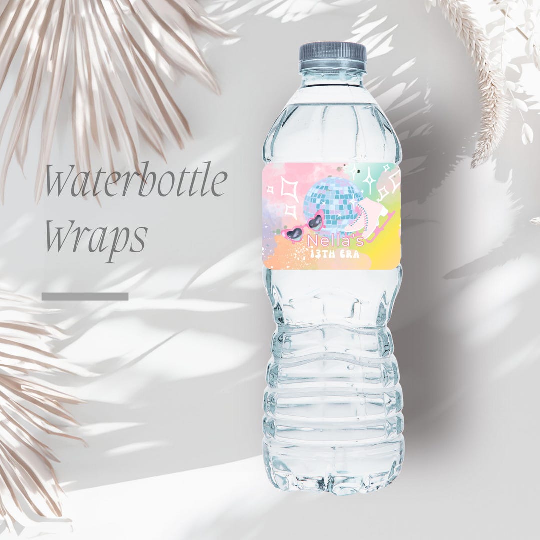 Editable Ice Skate Water Botttle in My Birthday Era Birthday Pastel ...