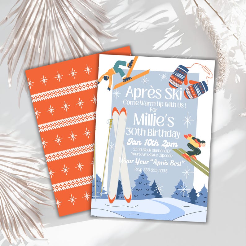 Editable Apres Ski Party Birthday Invite . Retro Ski Party, Cabin Party ...