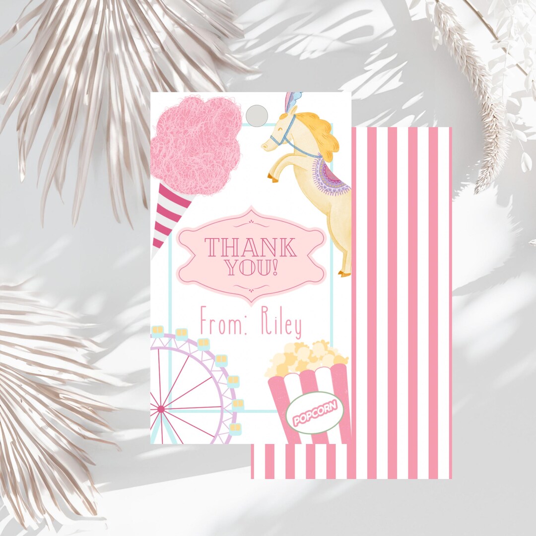 Editable Circus Theme Thank You Tags , Circus Tent Carnival Ticket Gift ...