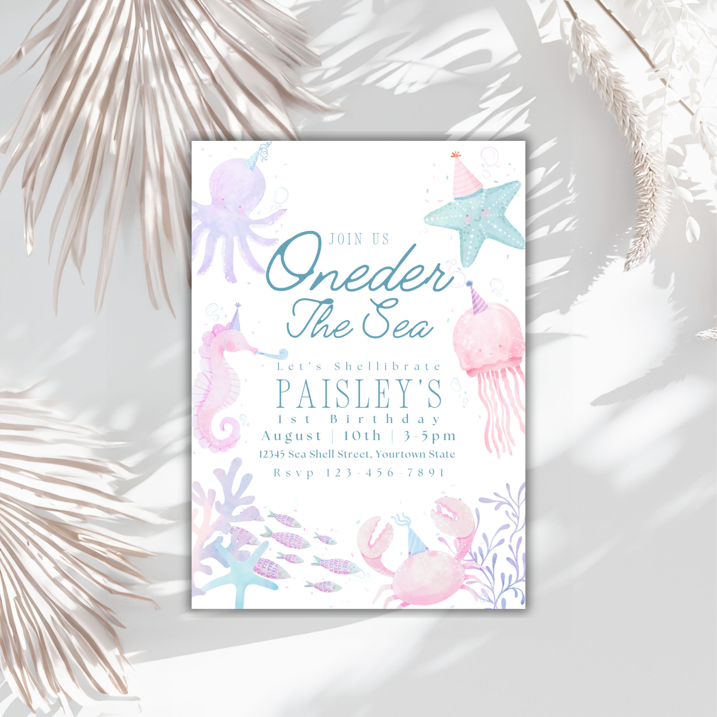 Editable-onder the Sea Animals Invite Party Ocean Nautical Birthday ...