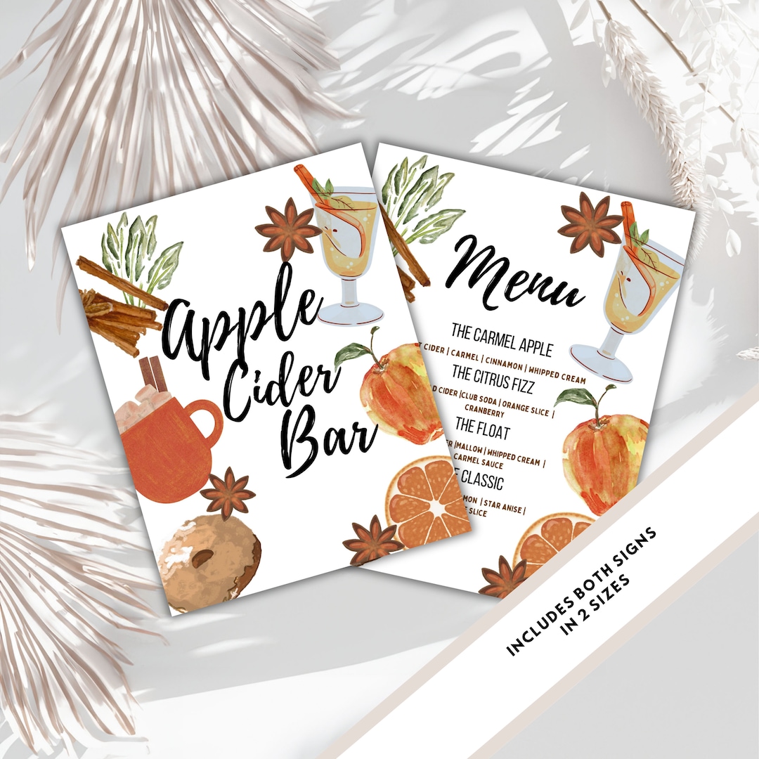 Editable Apple Cider Bar Sign & Menu: Fall Party Decor (digital ...