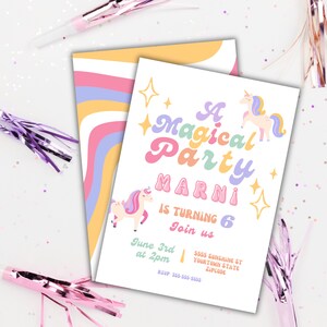 Editable Rainbow Unicorn Birthday Invitation -magical Pastel Unicorn ...