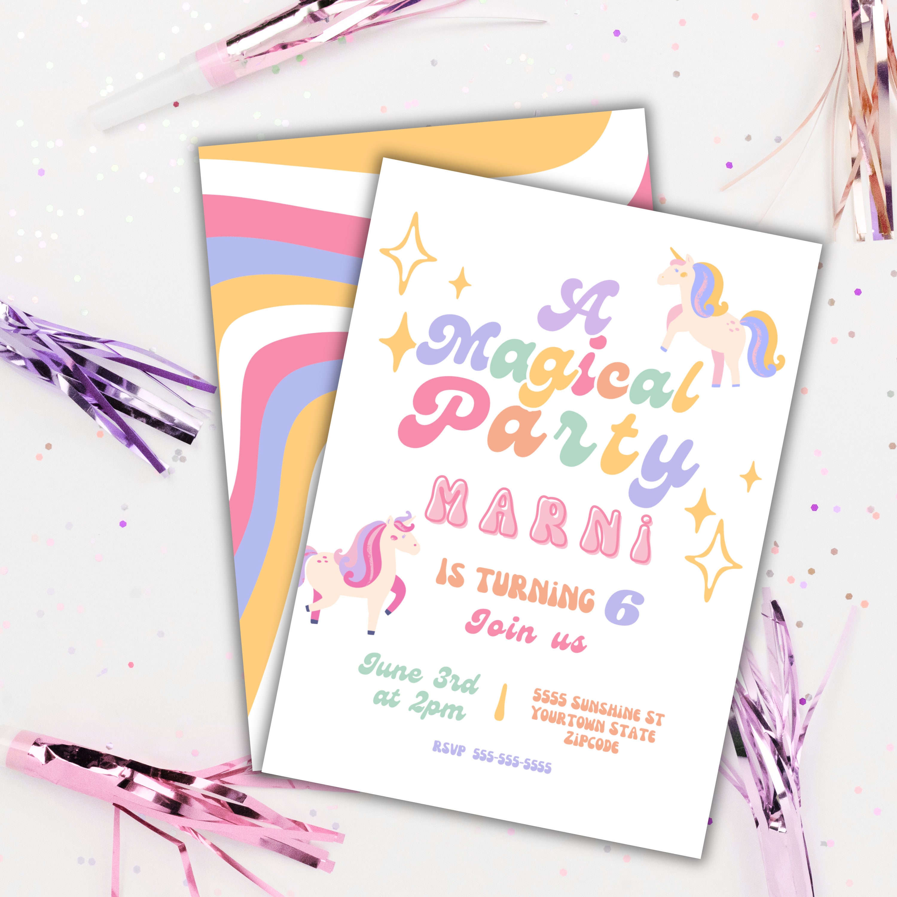 Editable Rainbow Unicorn Birthday Invitation -magical Pastel Unicorn ...
