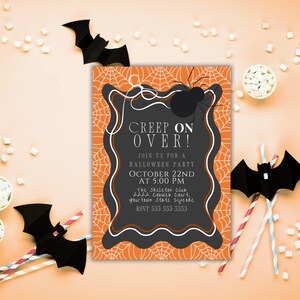 Editable Wavy Doodle Halloween Party Invite Elegant Halloween Spider ...