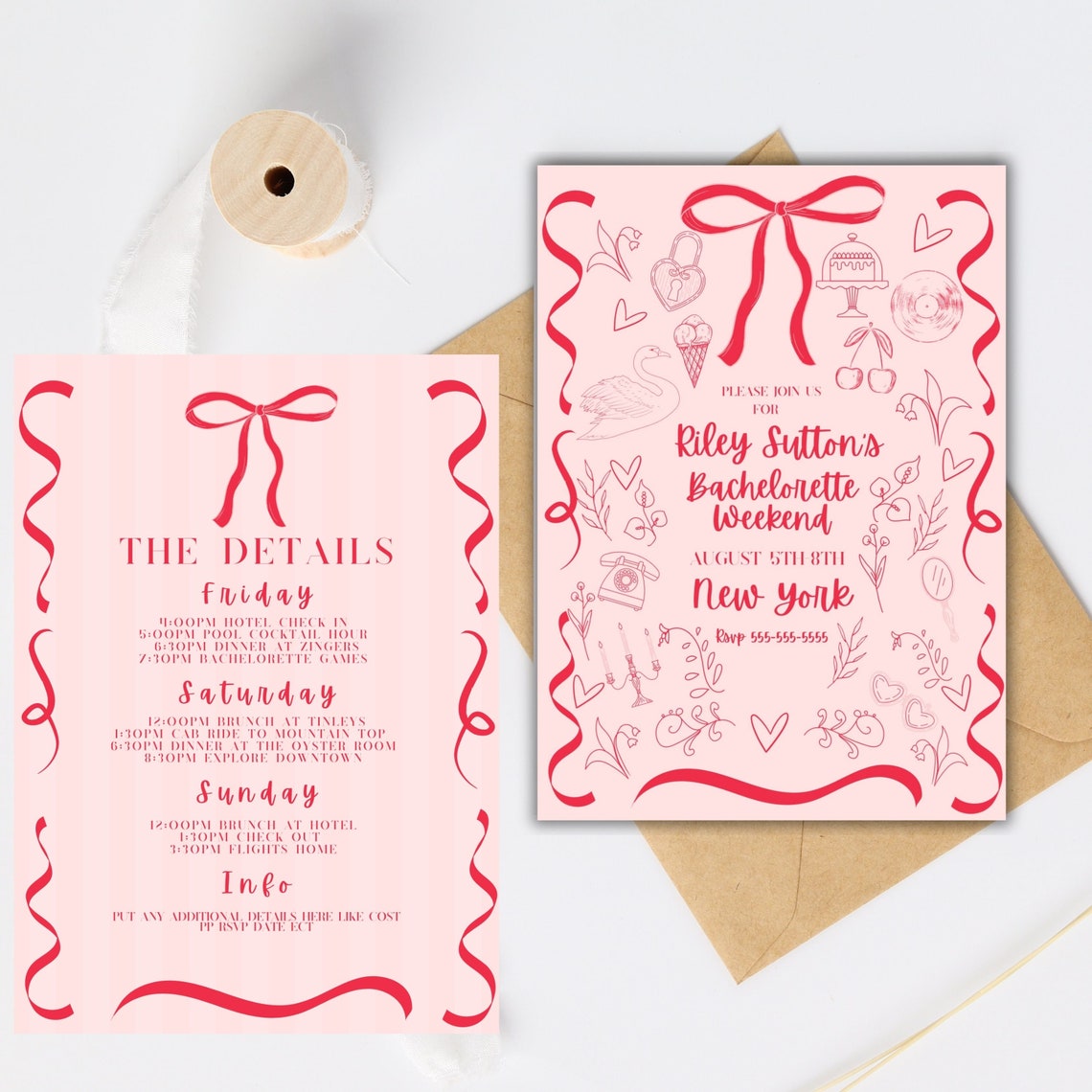 Editable Fancy Bow Bachelorette Invites, Bow Theme Party Coquette ...