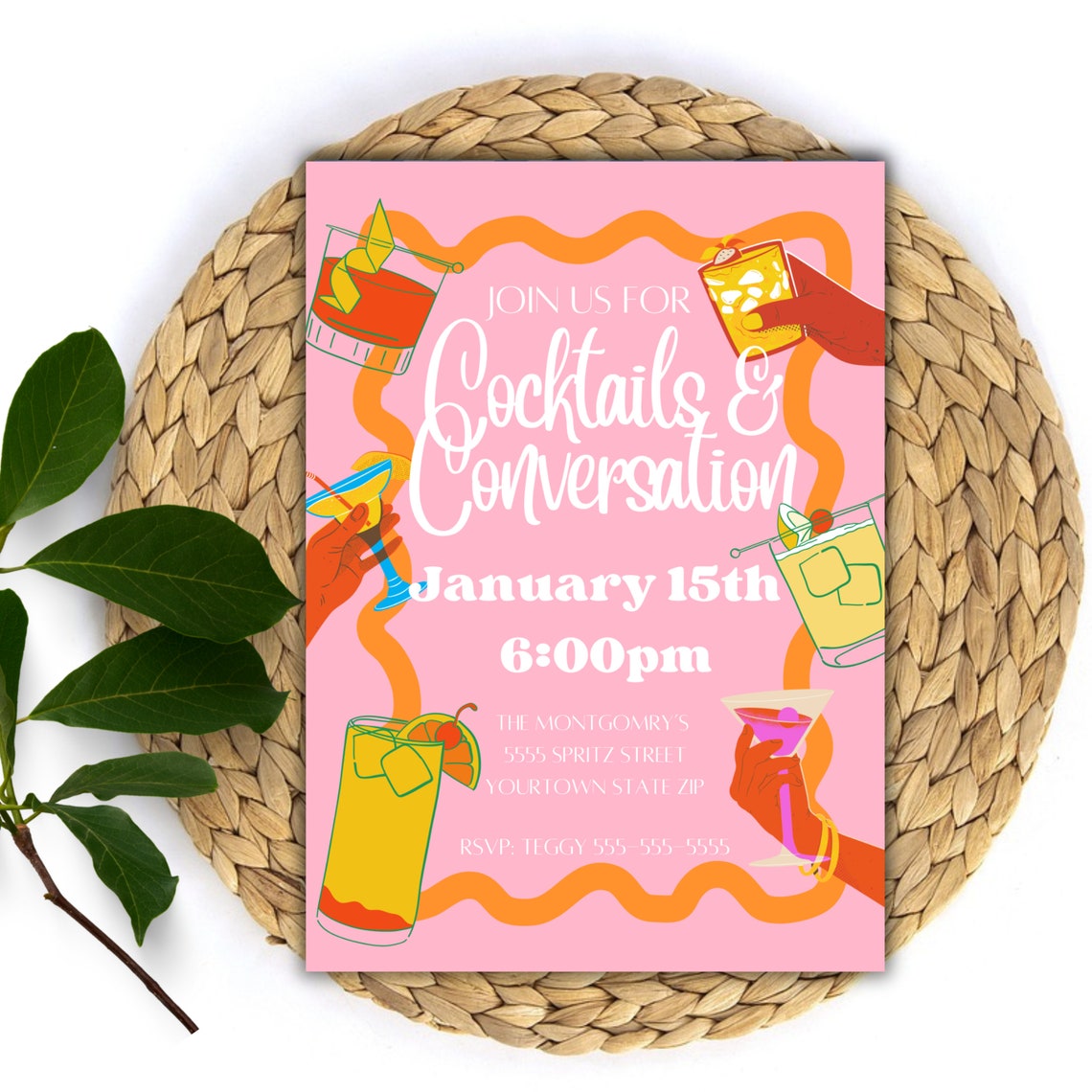Editable Retro Cocktail Party Invitation 60s Cocktail Invite Retro ...