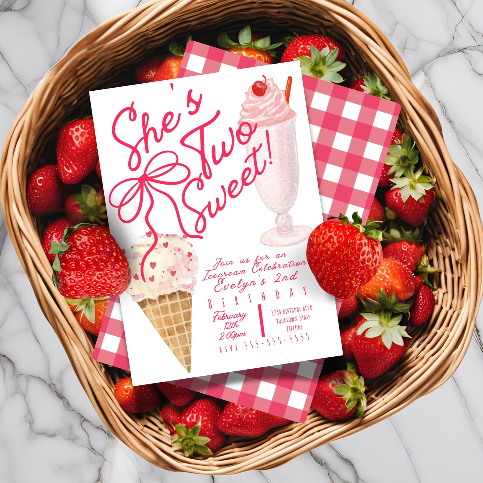 Editable Two Sweet Icecream Party Invitation 2nd Birthday so Sweet ...