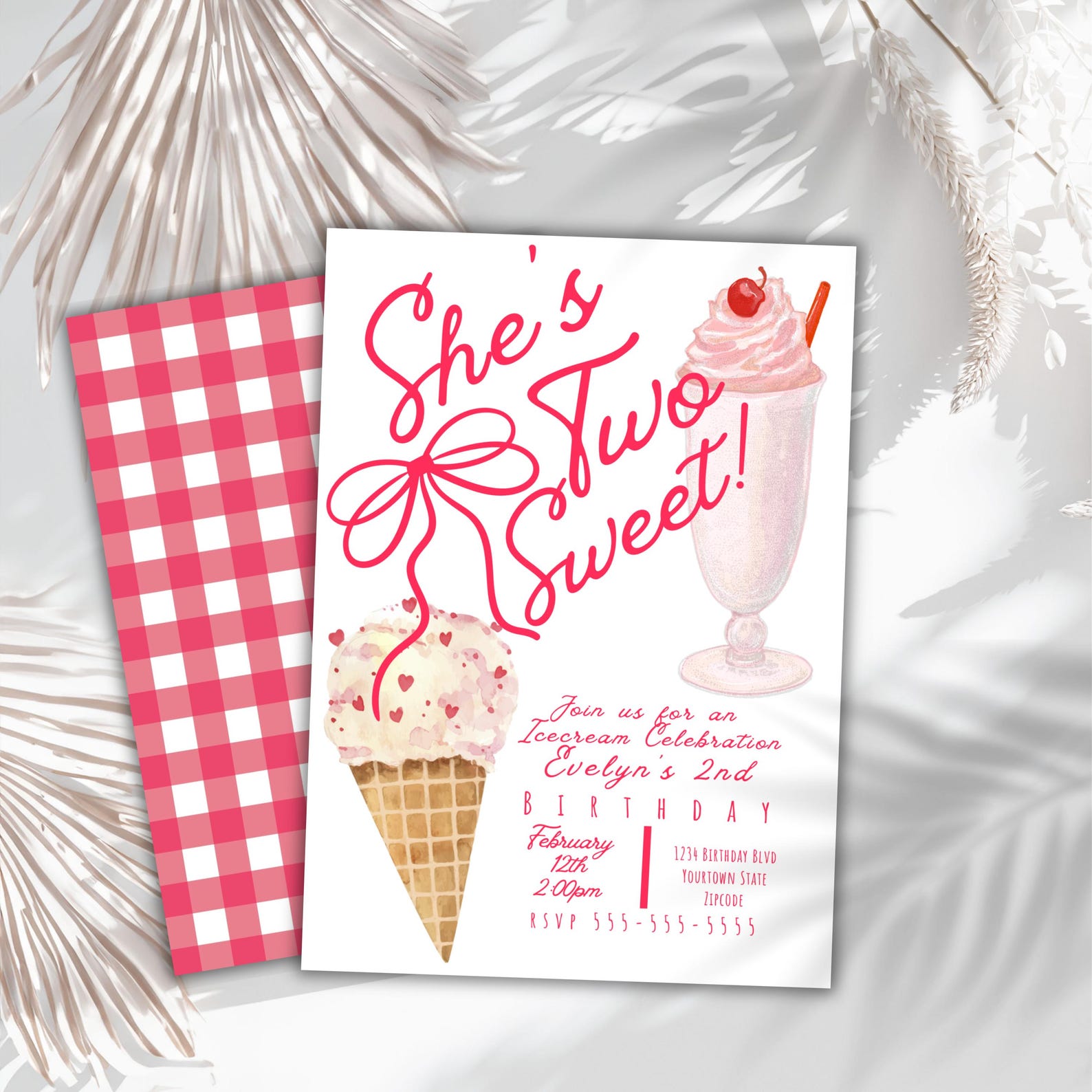 Editable Two Sweet Icecream Party Invitation 2nd Birthday so Sweet ...