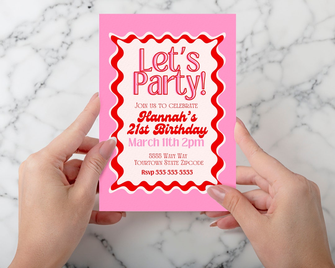 Editable Wavy Retro Preppy Aesthetic Invites, 70s Theme Invite , Wavy ...