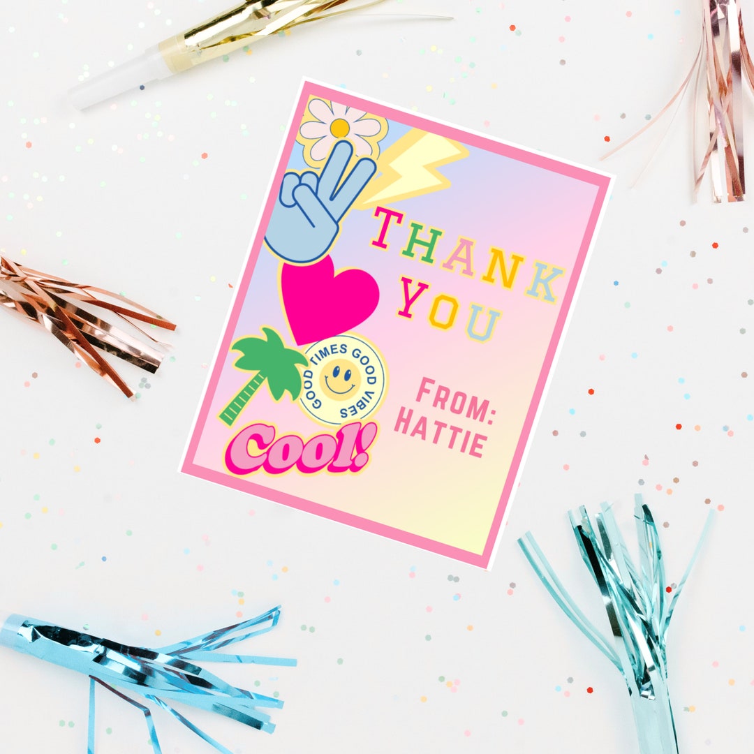 Editable Preppy Party Tags Smiley Face Patch Party Gift Label Favor ...