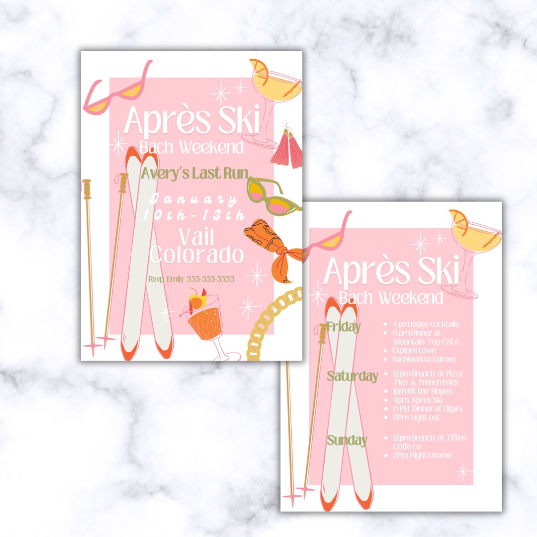 Editable- Apres Ski Bachelorette Aspen Vail Invitation Set, Ski Lodge ...