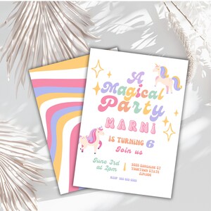 Editable Rainbow Unicorn Birthday Invitation -magical Pastel Unicorn ...