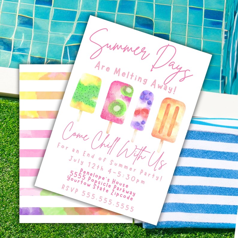 Editable Goodbye Summer Popsicle Party Invitation Retro Lets Chill ...