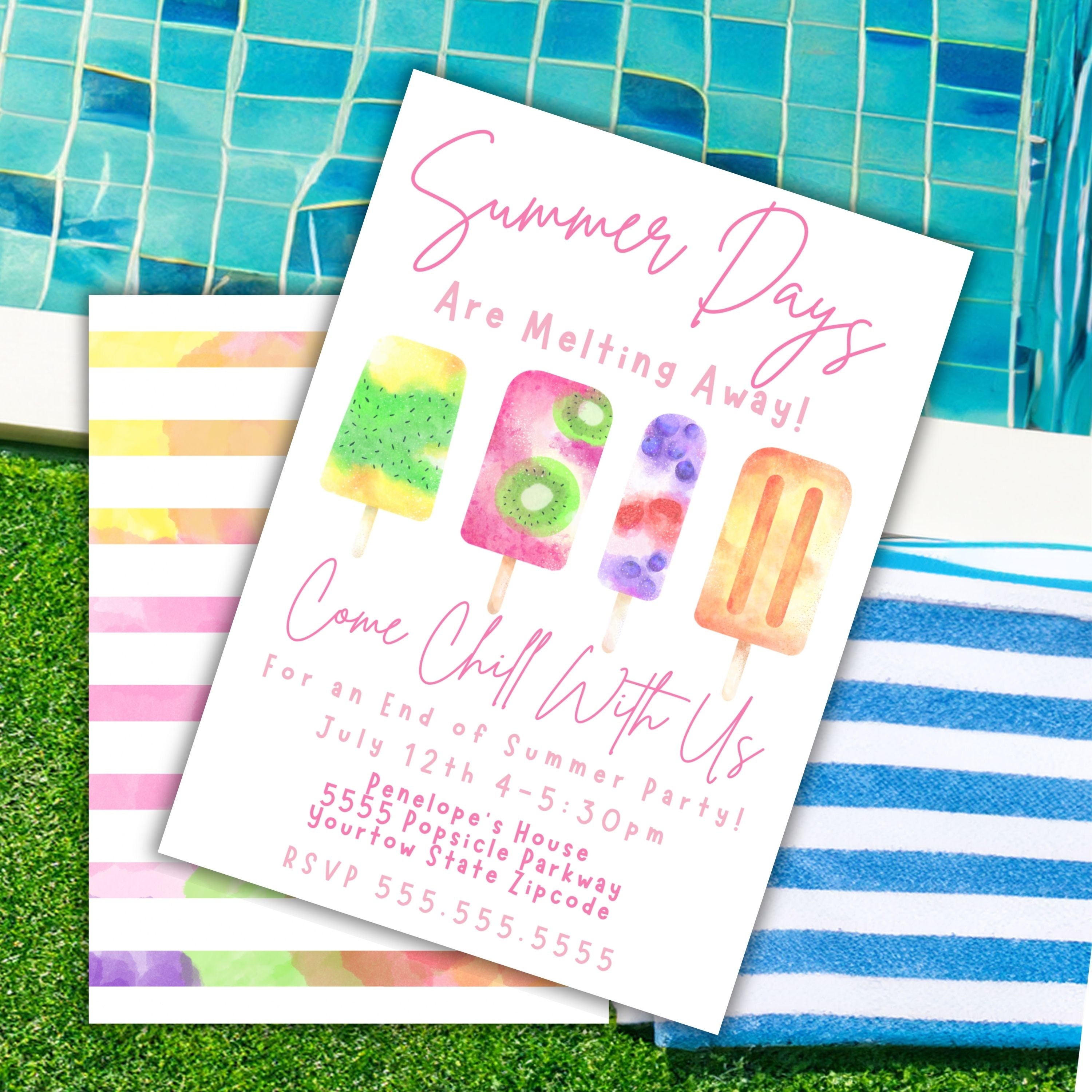 Editable Goodbye Summer Popsicle Party Invitation Retro Lets Chill ...