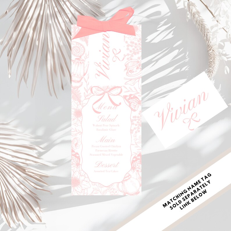 Tea Party Menu Template, Blush Floral Garden, Bridal Shower, Baby ...