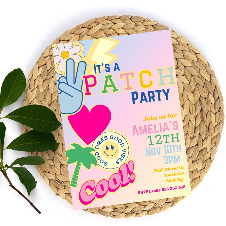 Editable Patch Party 90s Party Invitation Patches Themed Printable ...