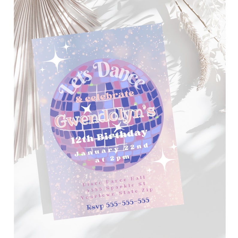 Editable Disco Ball Birthday Invitation, Groovy Dance Party (digital ...