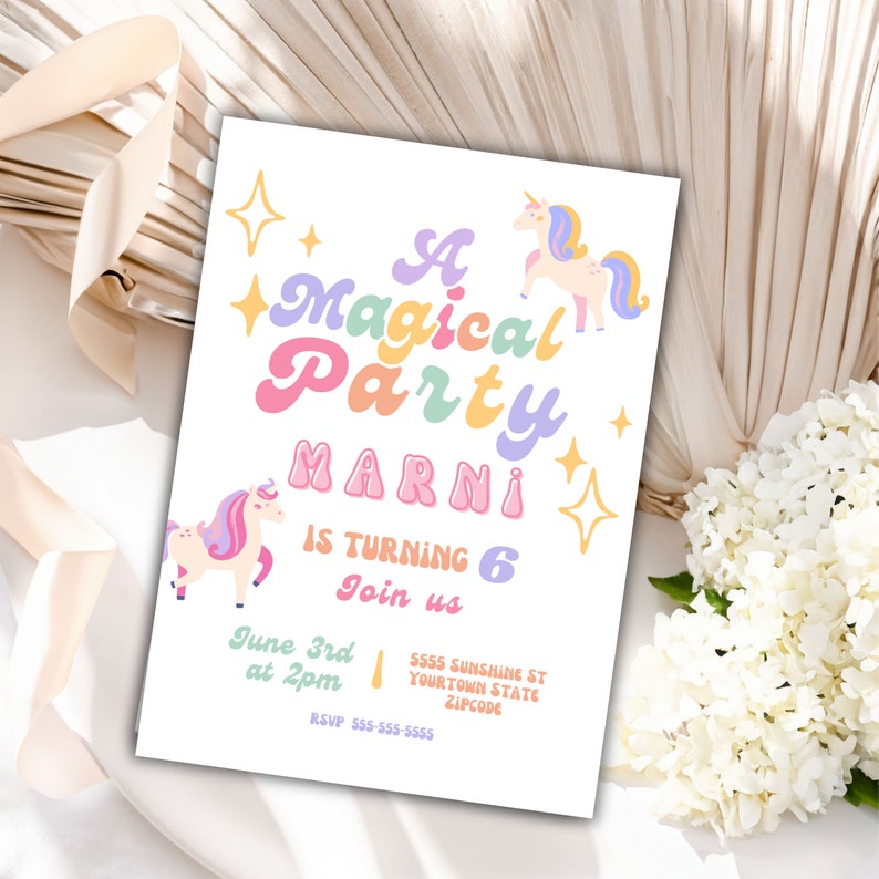 Editable Rainbow Unicorn Birthday Invitation -magical Pastel Unicorn ...