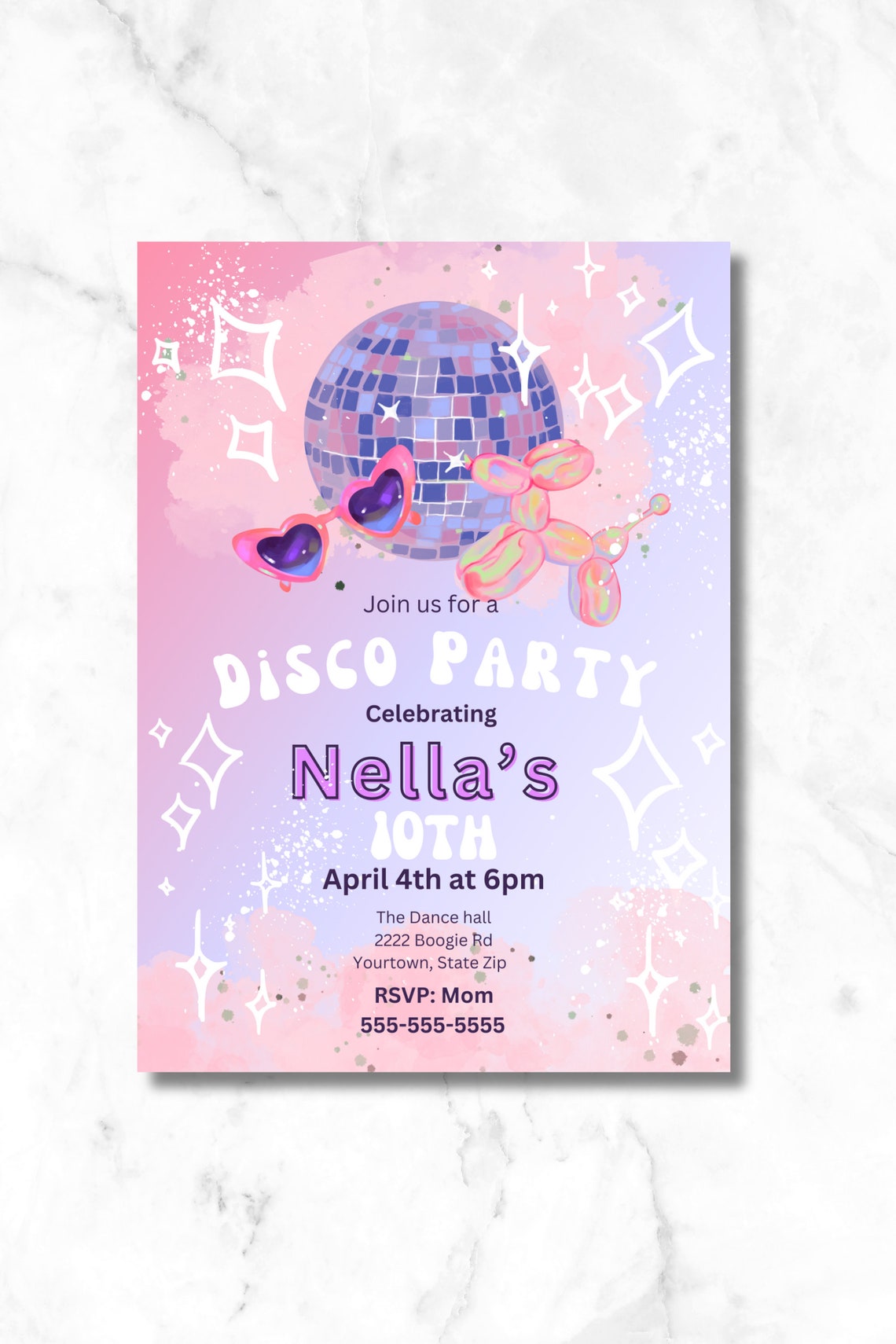 Editable Invite Disco Ball Invitation Disco Party Teen - Etsy