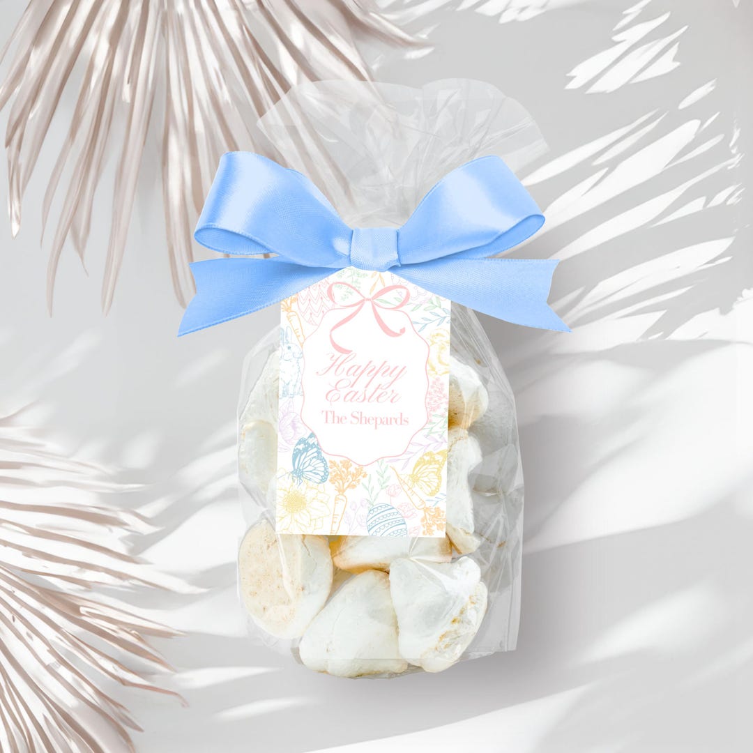 Editable Pastel Easter Dinner Favor Tag Toile Egg Hunt Happy Easter ...
