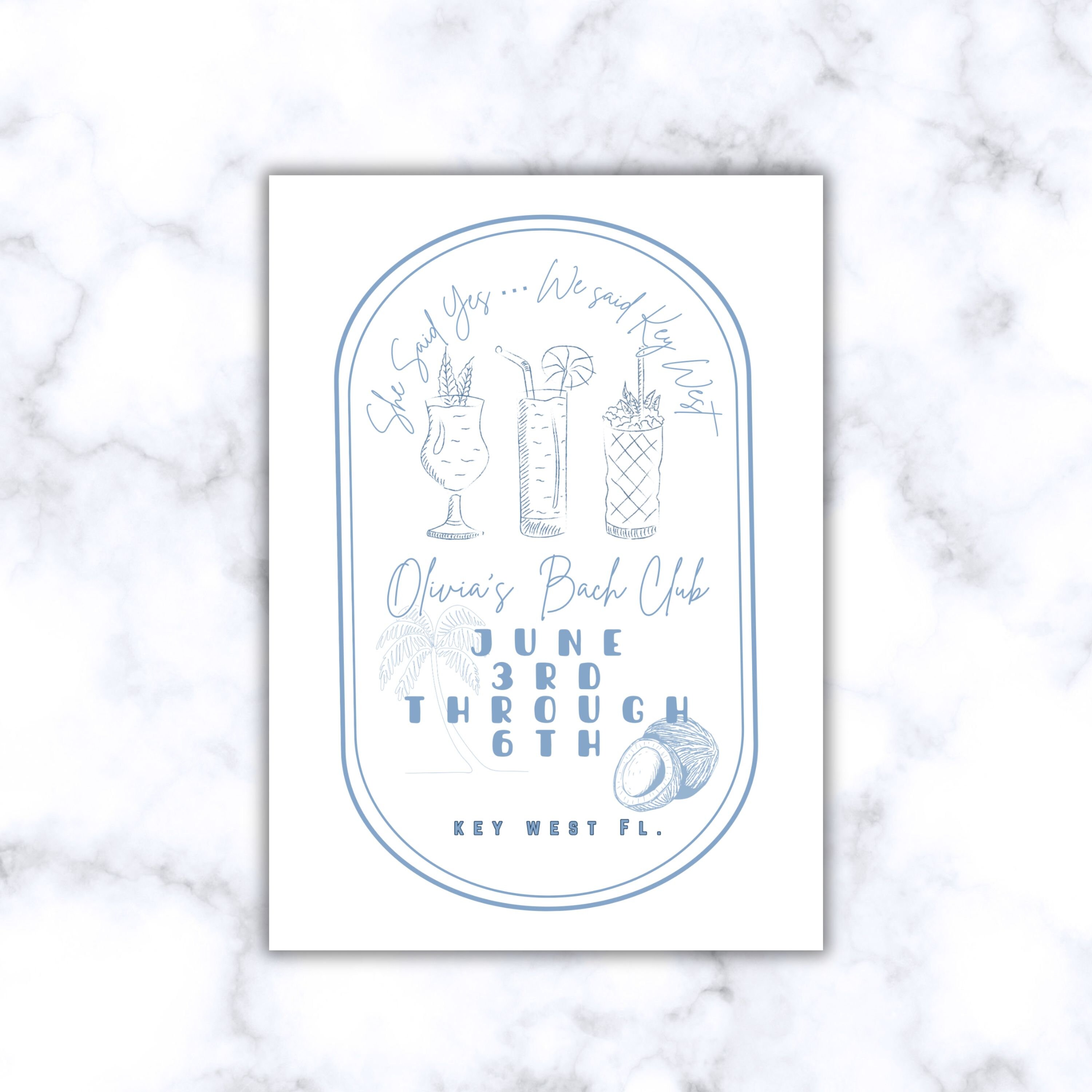 Editable Key West Bachelorette Tropical Invitation Set, Bach Club ...