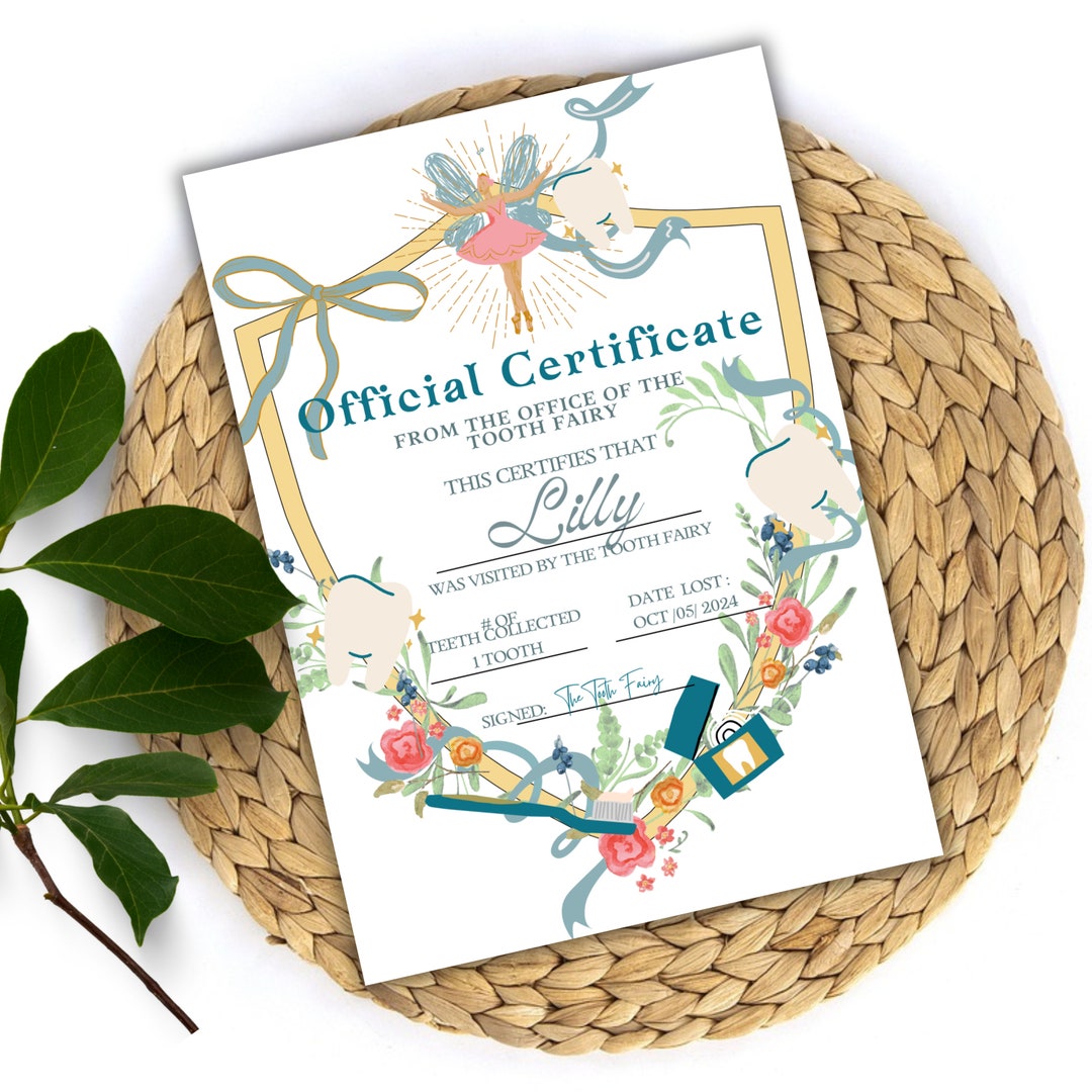 Certificado de hada de los dientes para niños editable, recibo de ...