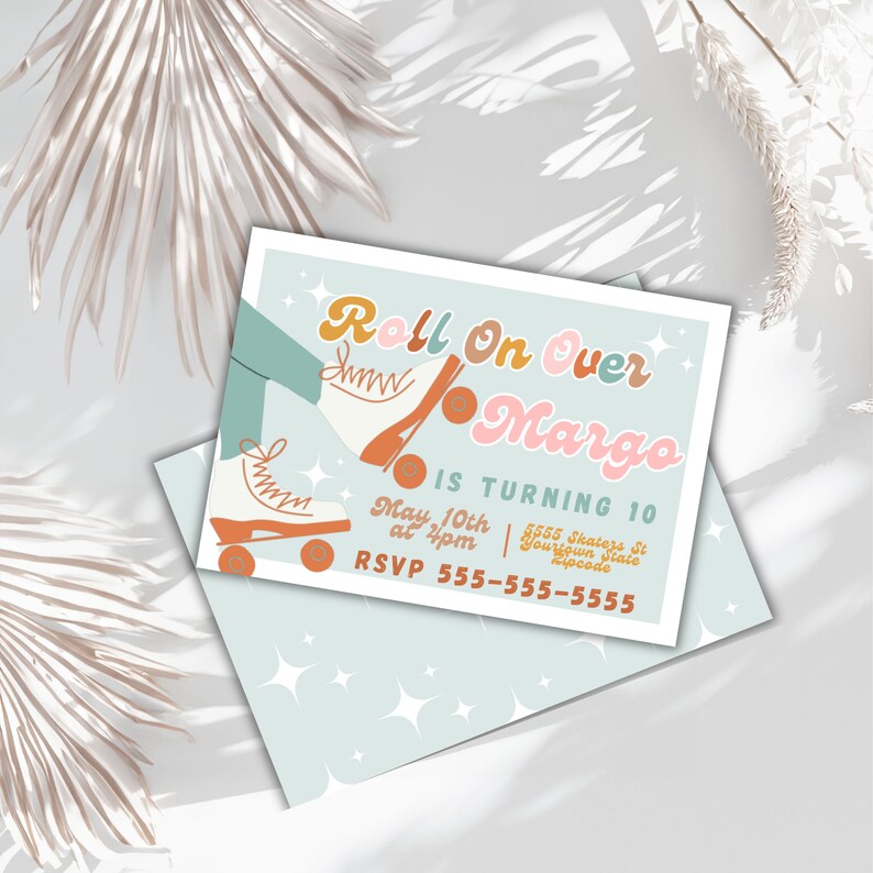 Editable Roller Skate Let’s Roll Invitation, Retro Skating Birthday ...