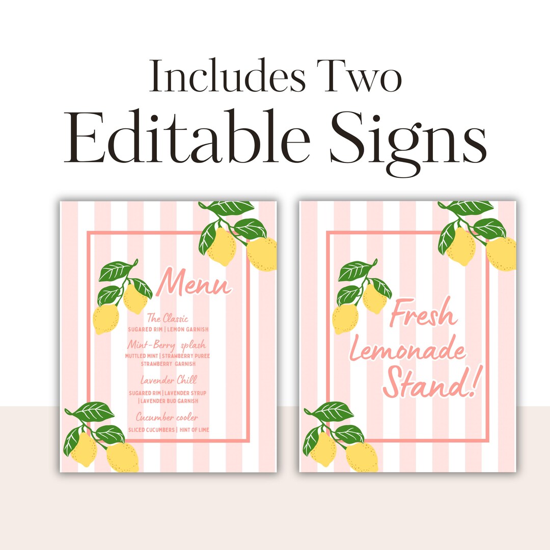 Editable Lemonade Stand Sign & Menu: Baby Shower Printable (digital ...