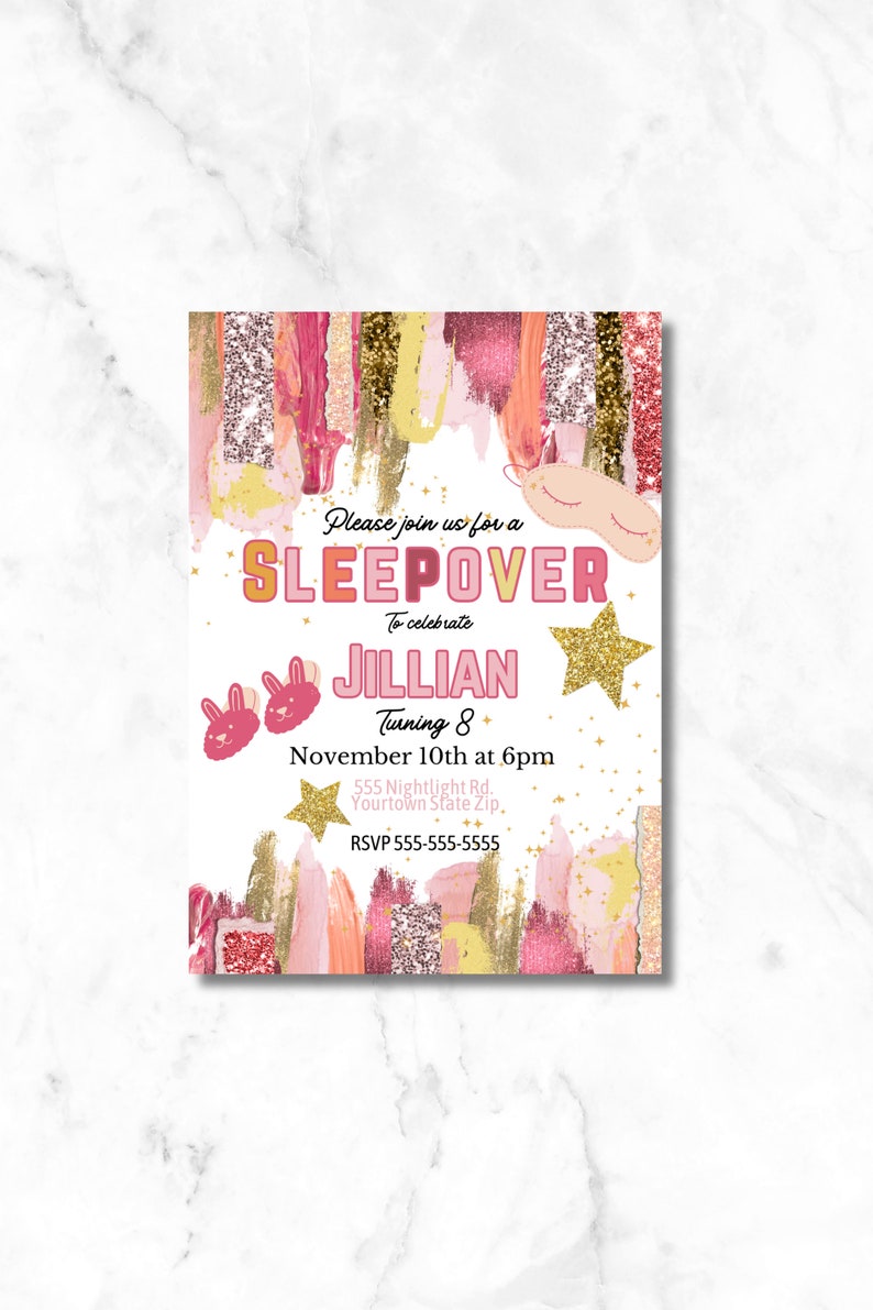 Editable Sleepover Invitation Glam Slumber Party Invite - Teen Girls ...