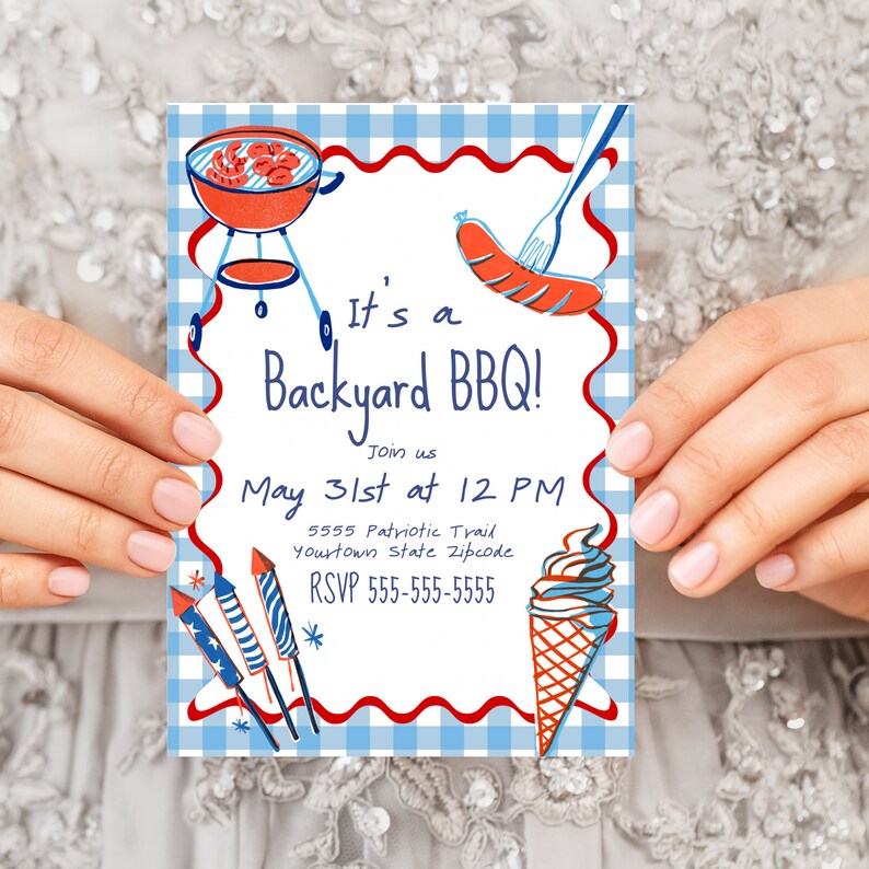 Bbq Cook Out Birthday Editable Party Invitation -4th of July - Doodle ...