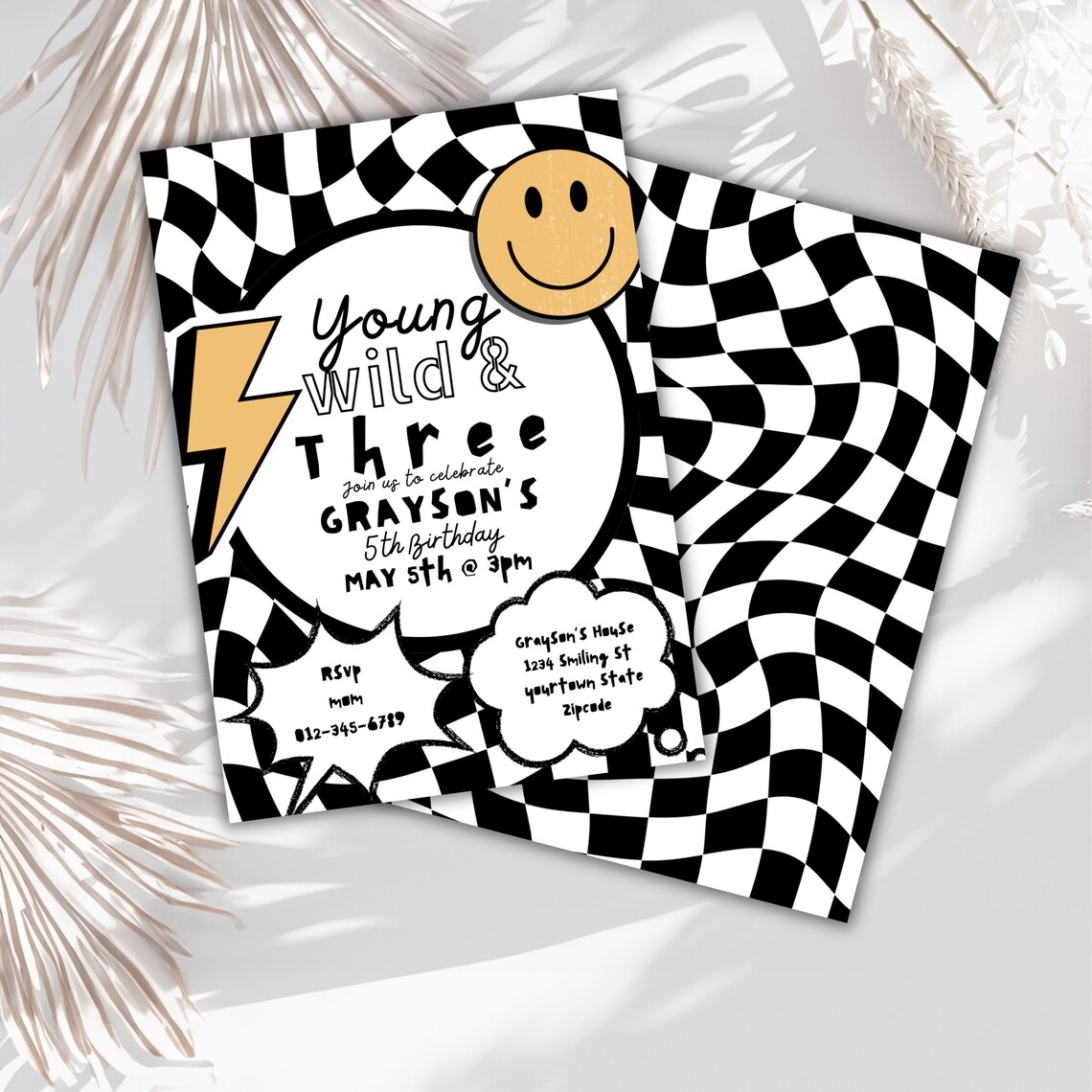 Editable Young Wild and Three Invitation retro Boys 3rd Birthday Wild ...