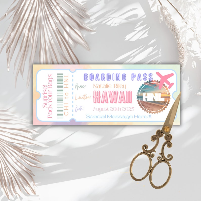Editable Hawaii Boarding Pass Template, Surprise Vacation Gift (canva ...