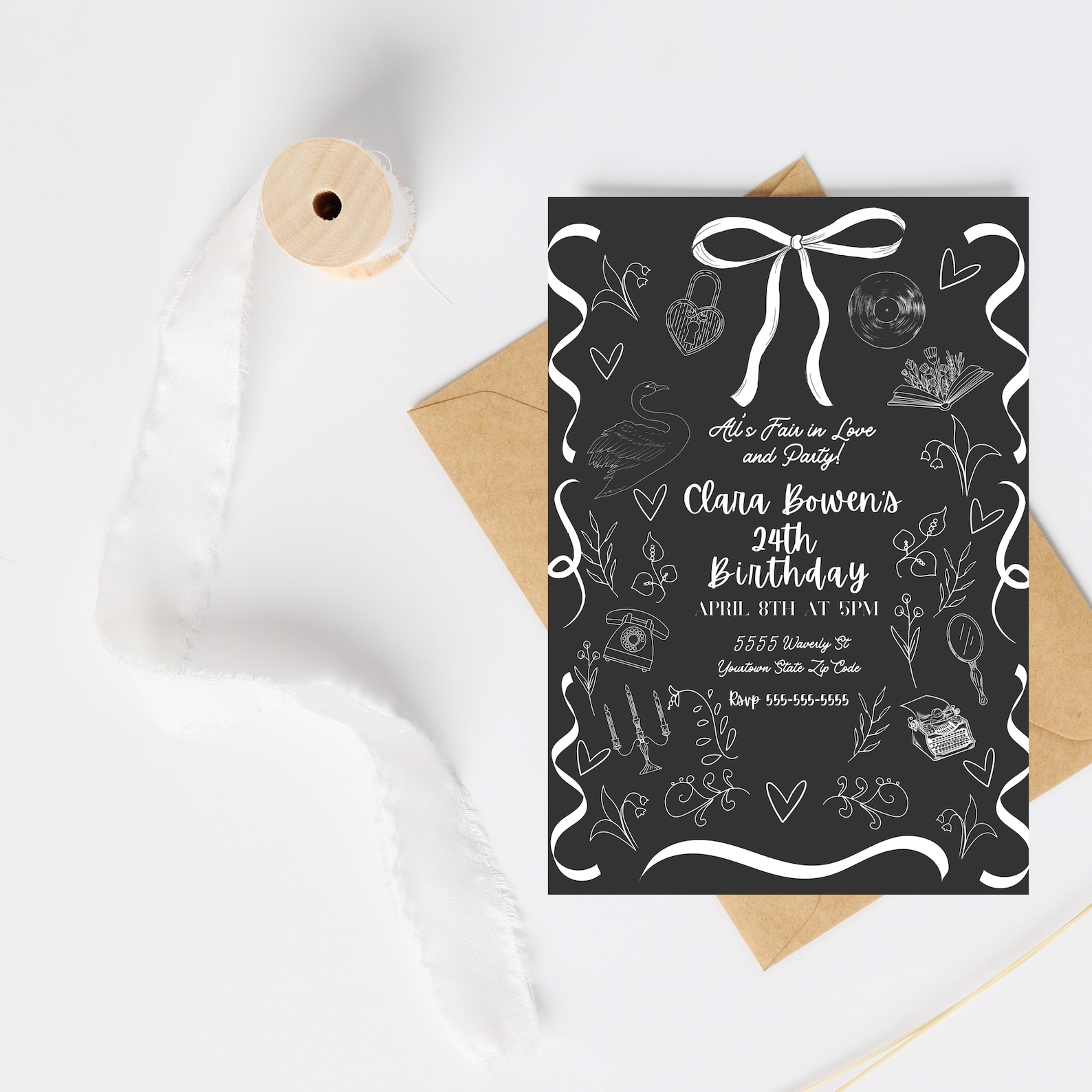 Editable TTPD Themed Fancy Bow Invites Poets Department Party Bow Theme ...