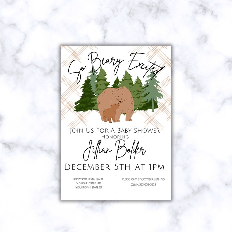 Editable Bear Theme Baby Shower, Modern Woodland Camping Baby Shower ...
