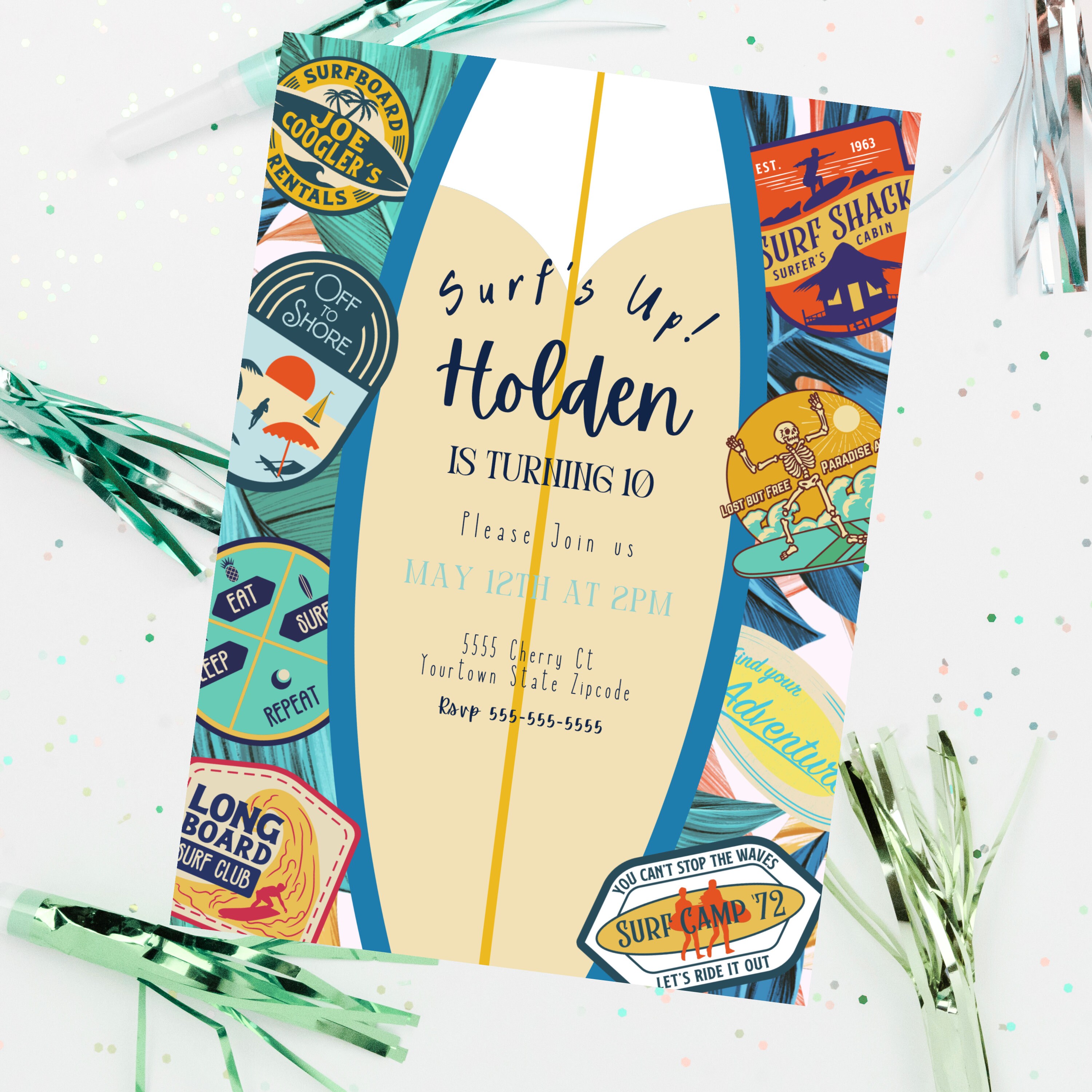 Editable-hang 10 Invite-hawaiian Invitation-hang Loose Ocean Invitation ...