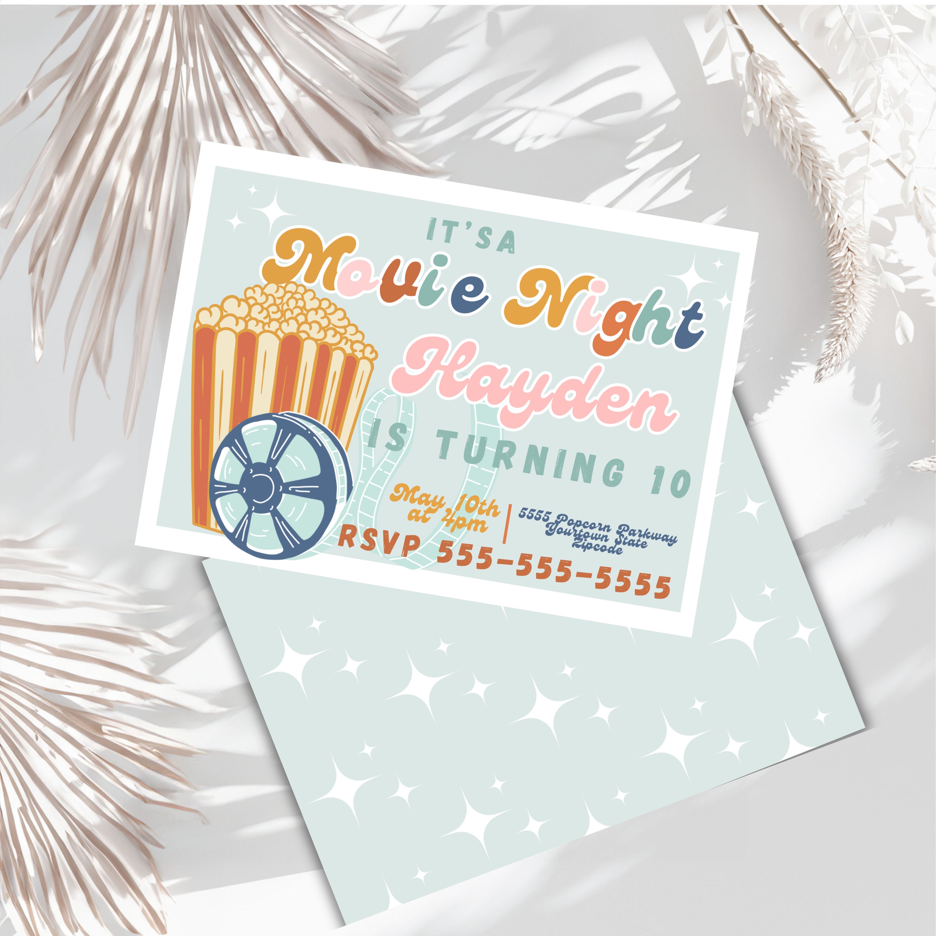Editable Movie Party Invitation, Retro Movie Night Theater Birthday ...