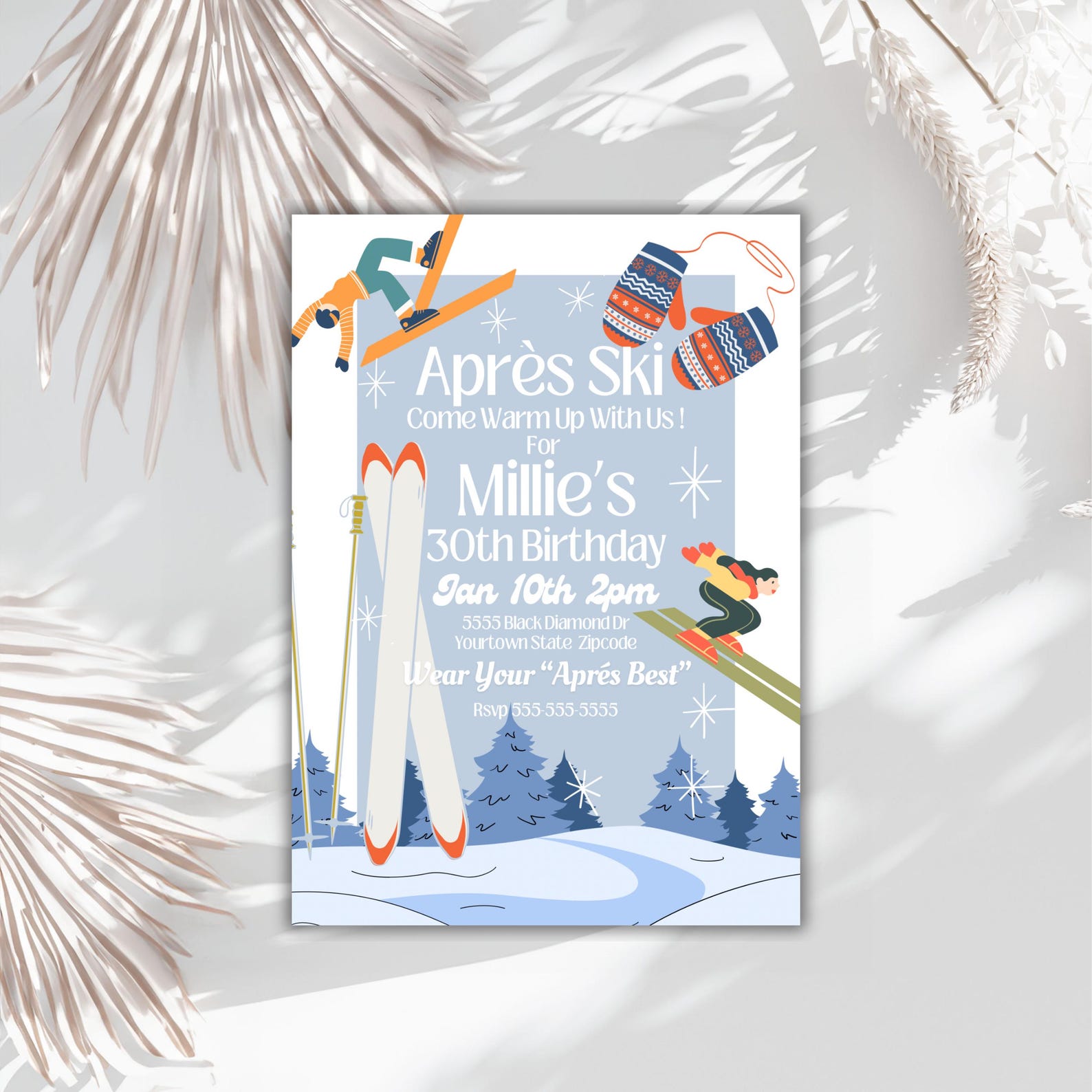 Editable Apres Ski Party Birthday Invite . Retro Ski Party, Cabin Party ...