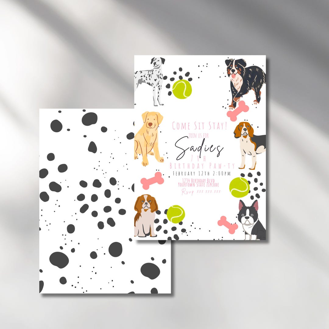 Editable Come Sit Stay Invitations Come Sit Stay Lets Pawty Doggy ...
