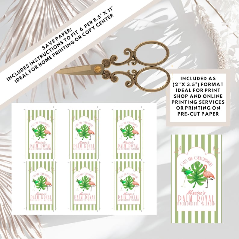 Editable Royale Palm Beach Retro Bachelorette Gift Tag Set Grasshopper ...