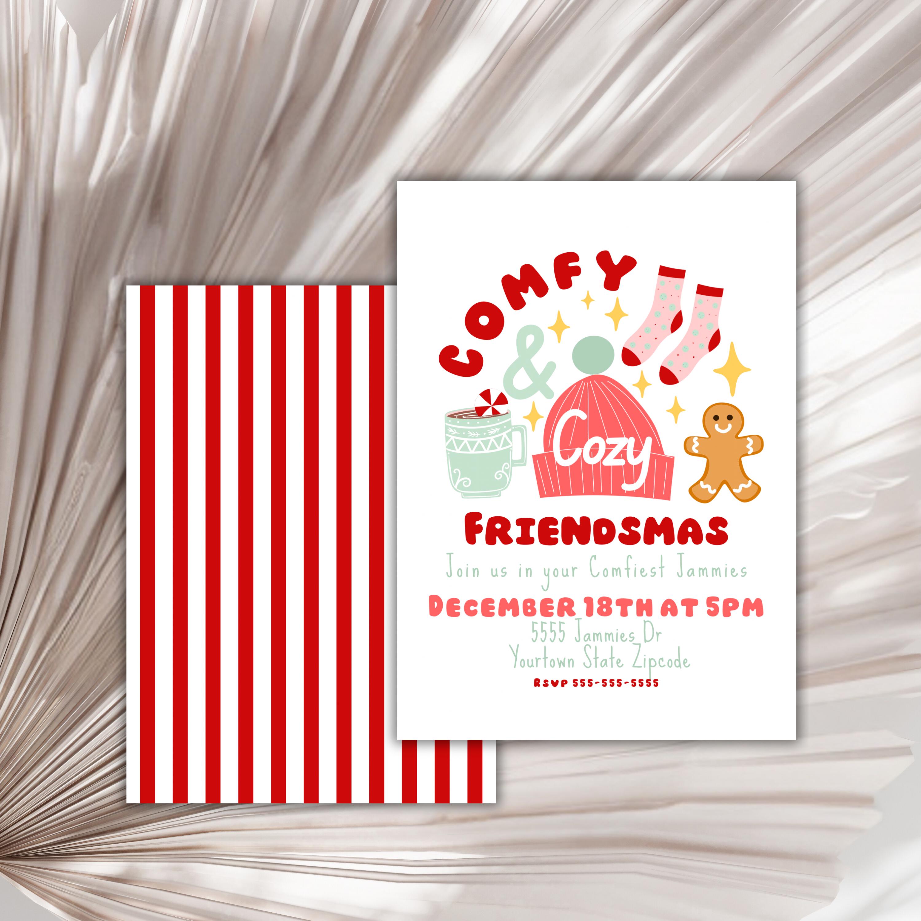 Editable Cozy & Comfy Friends Christmas Party Invitations Printable ...