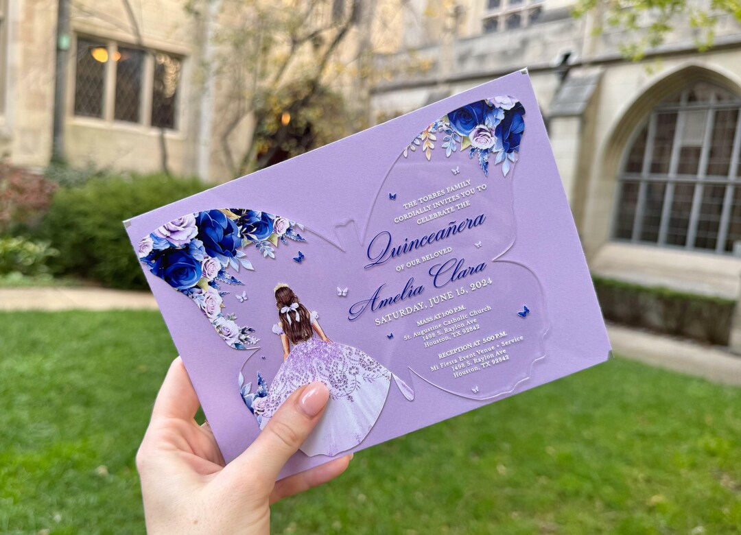 Butterfly Acrylic Quinceañera Invitations, Laser Cut Clear Royal Blue ...