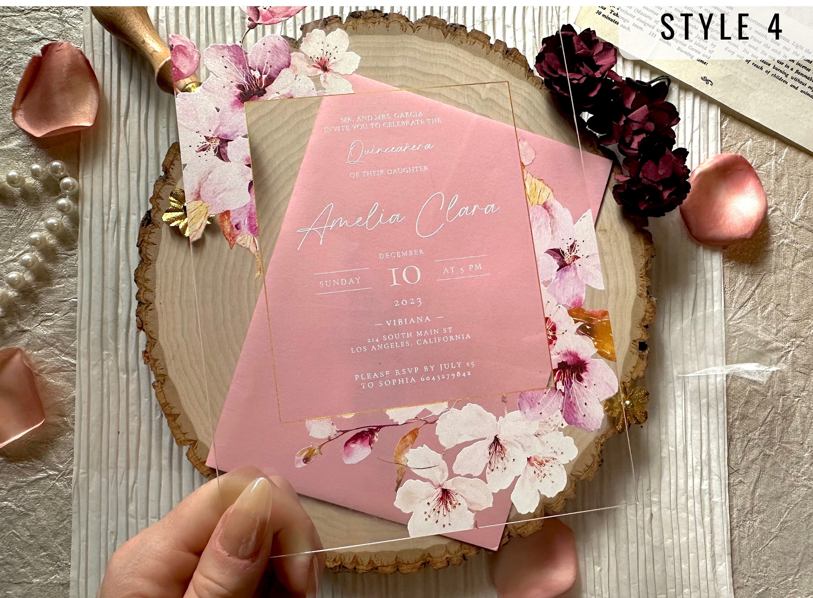 Clear Acrylic Quinceañera Invitations With Pink Cherry Blossom - Etsy