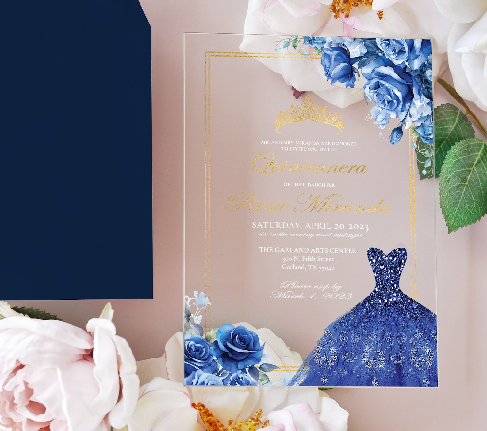 Clear Acrylic Quinceañera Invitations With Flowers and Gold - Etsy