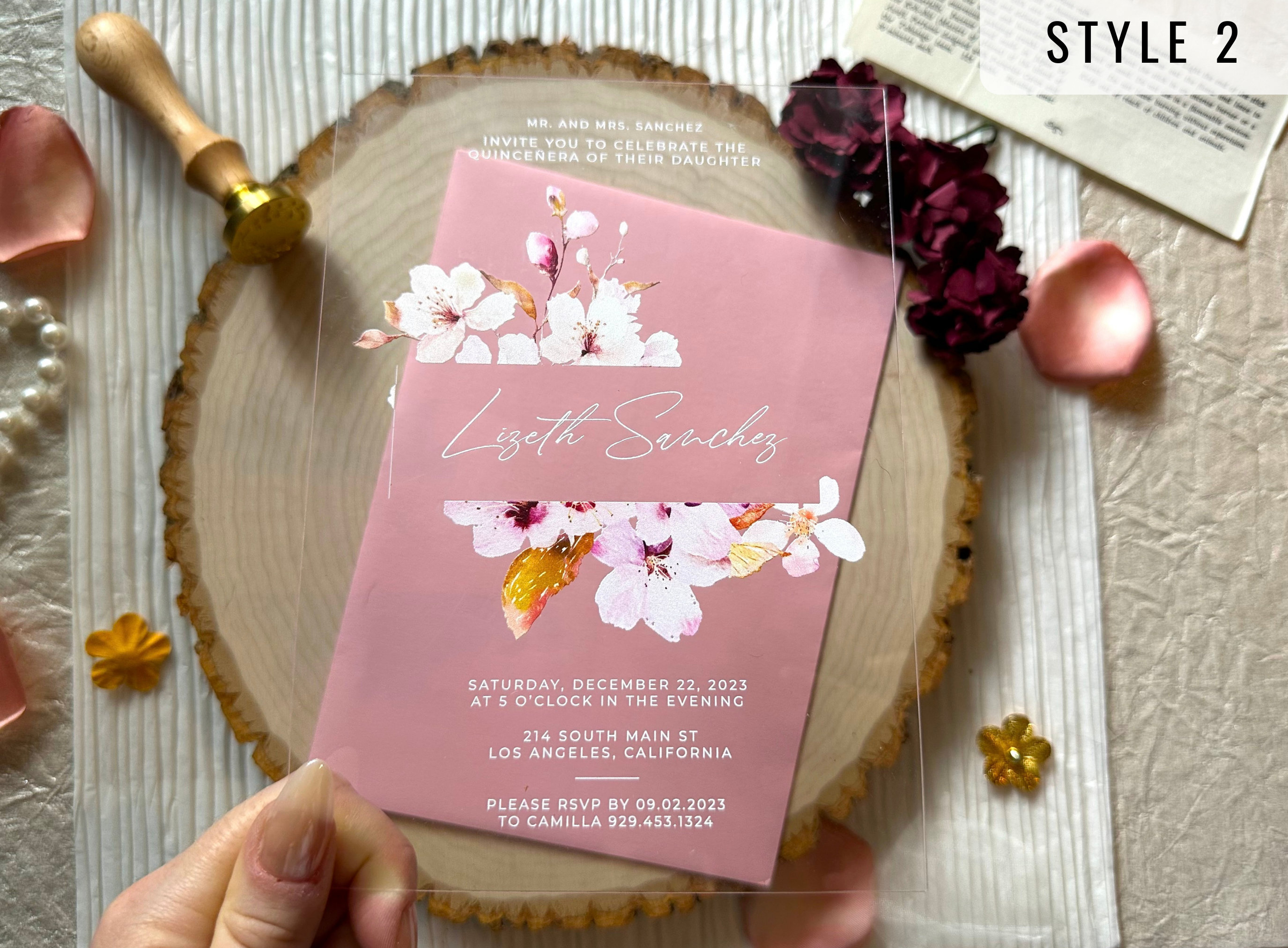 Clear Acrylic Quinceañera Invitations With Pink Cherry Blossom - Etsy