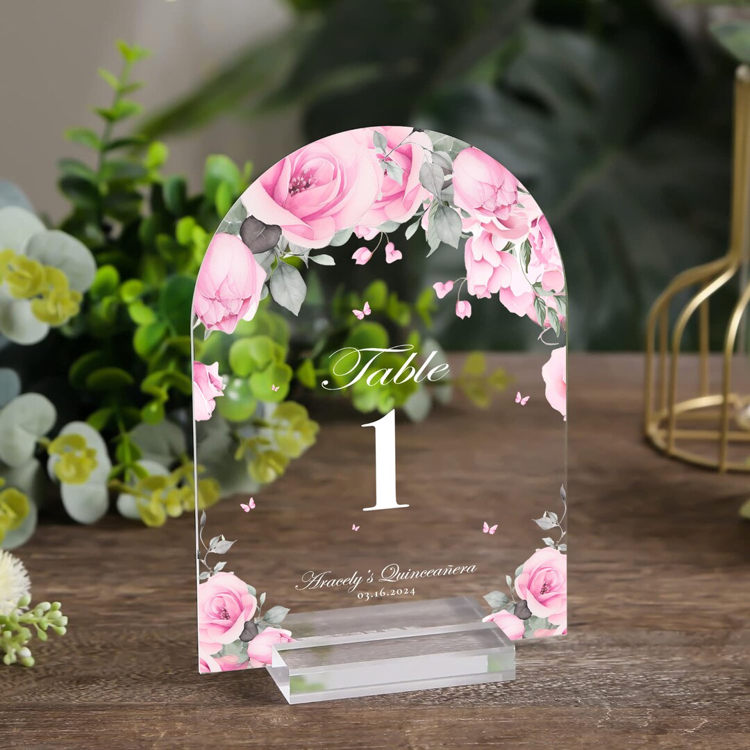 Arch Acrylic Table Numbers: Pink Floral Quinceañera Decor - Etsy