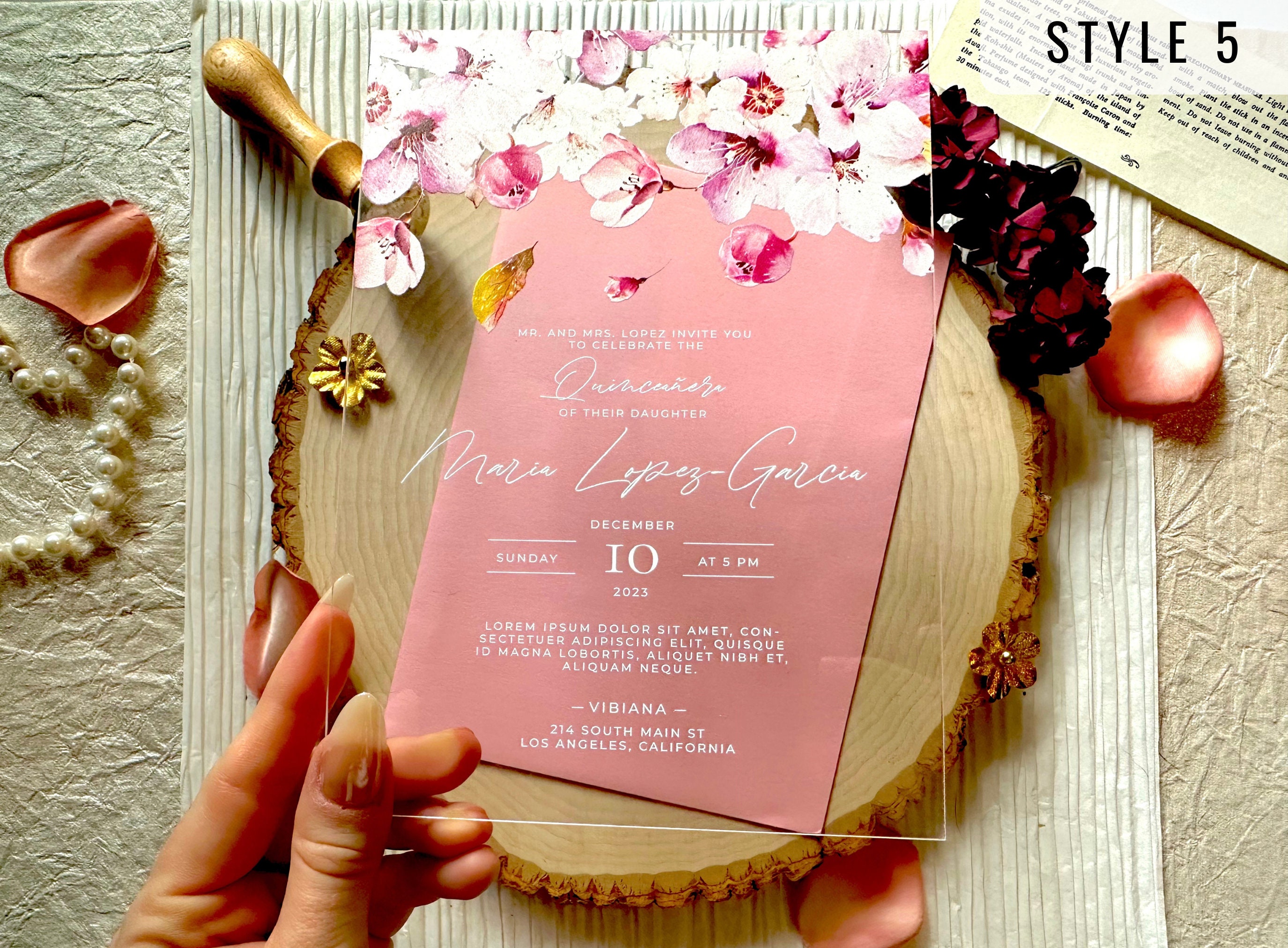 Clear Acrylic Quinceañera Invitations With Pink Cherry Blossom - Etsy